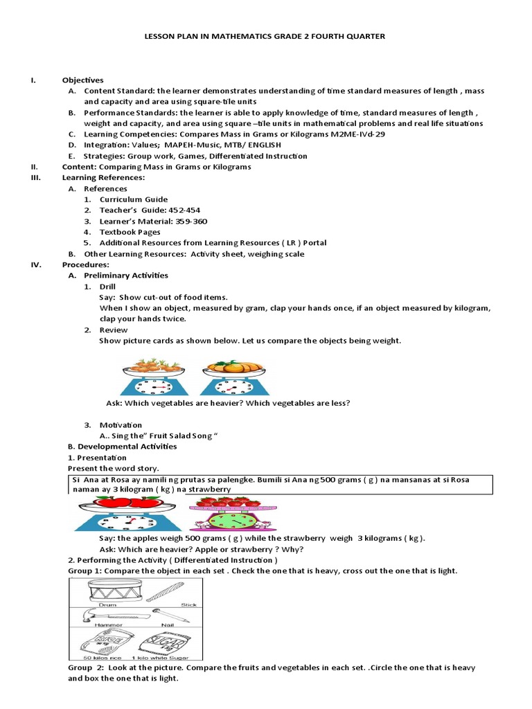 Cot DLP Mathematics 2 | Download Free PDF | Kilogram | Weight