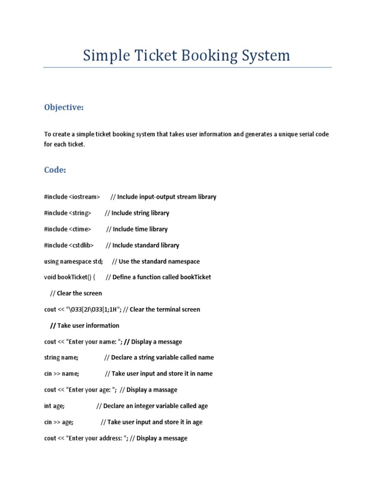 Simple Ticket Booking System Pdf String Computer Science Integer Computer Science