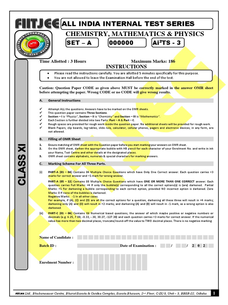 Ai TS-3 - Class XI | PDF | Collision | Physical Quantities