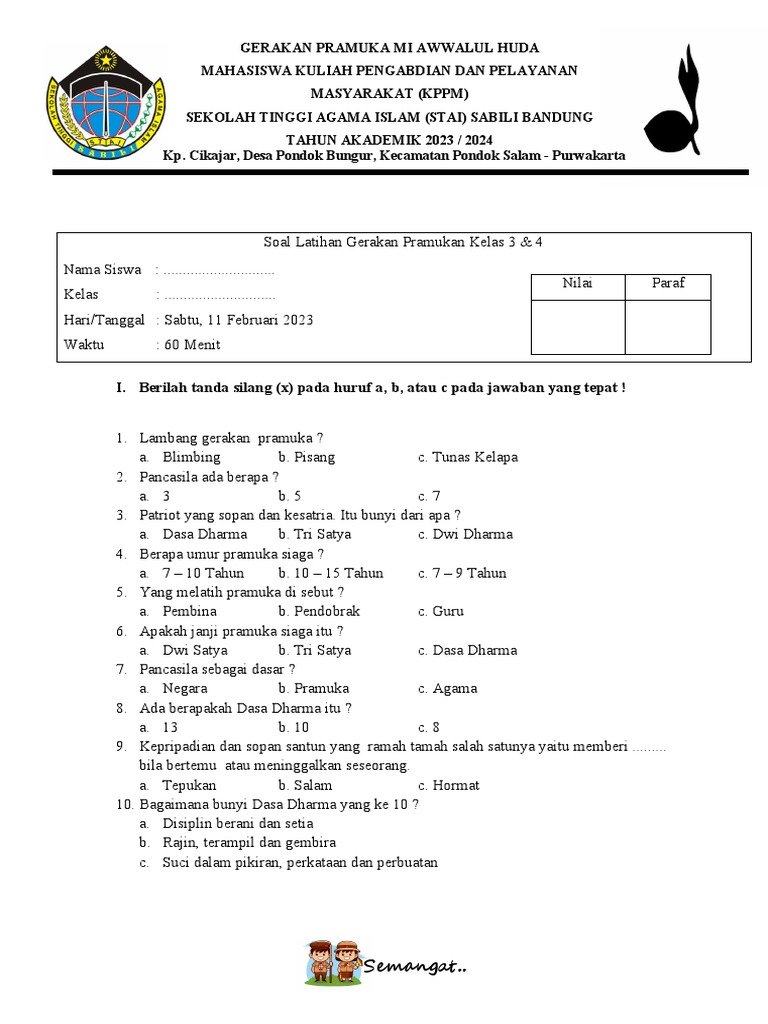 Soal Latihan Gerakan Pramuka | PDF