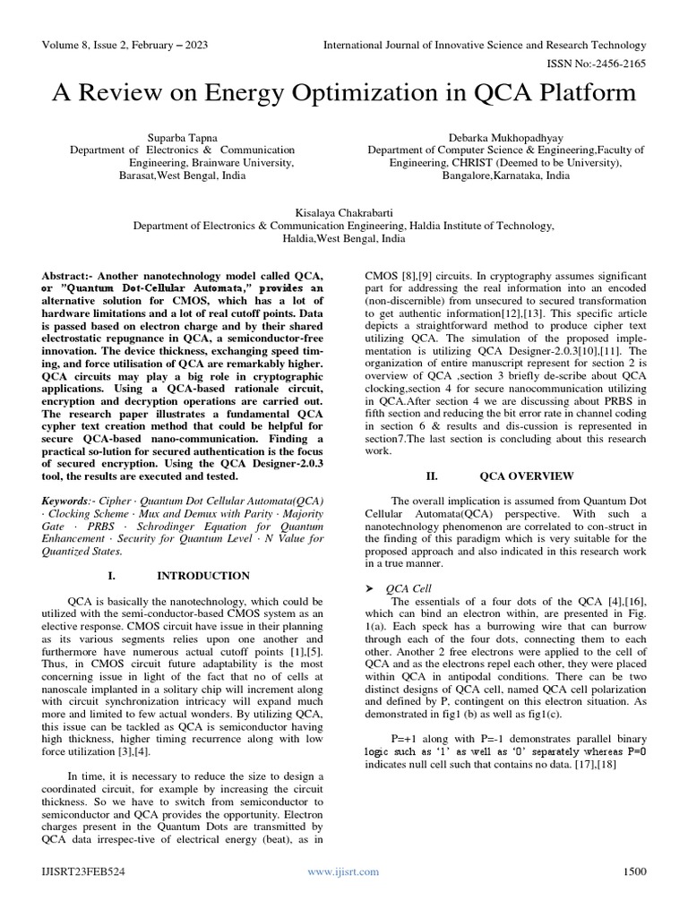 Energy Optimization in QCA Review | PDF | Encryption | Cryptography