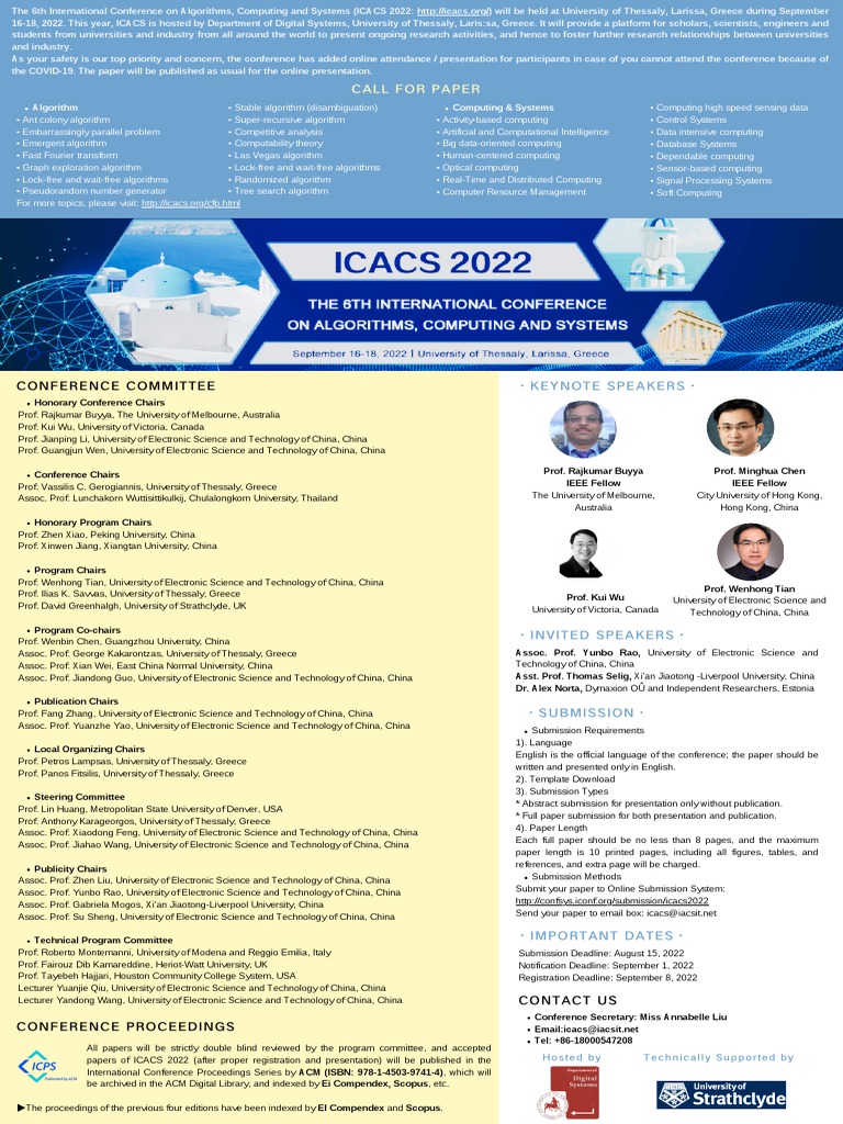 6th International Conference on Algorithms, Computing and Systems (ICACS 2022 | PDF | Computing ...