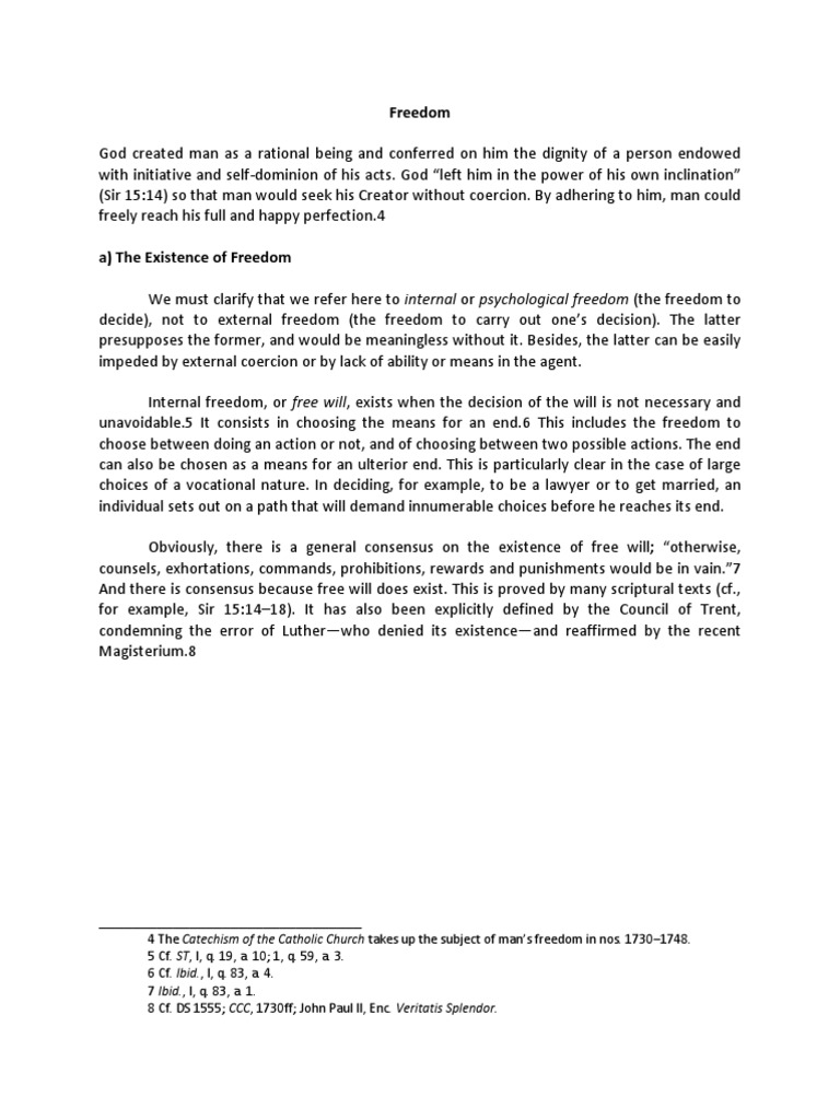 Handout 4 - Freedom | PDF | Free Will | God