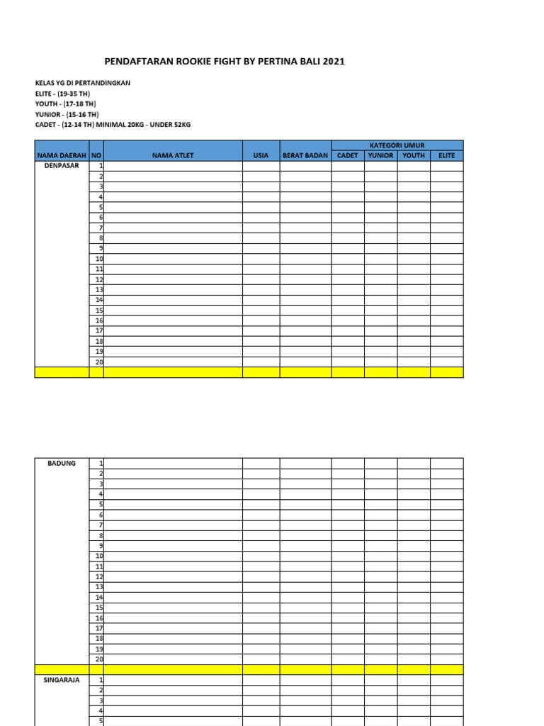 Pendaftaran Rookie Fight | PDF