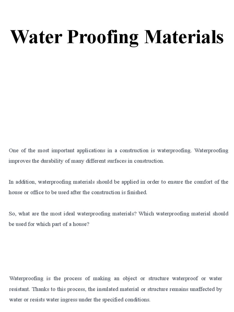 Waterproofing Materials and Methods for Different Construction Applications | PDF | Physical ...