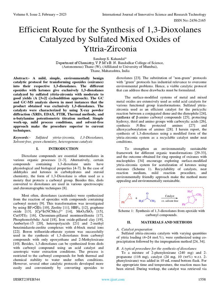 Efficient Route For The Synthesis of 1,3-Dioxolanes Catalyzed by ...