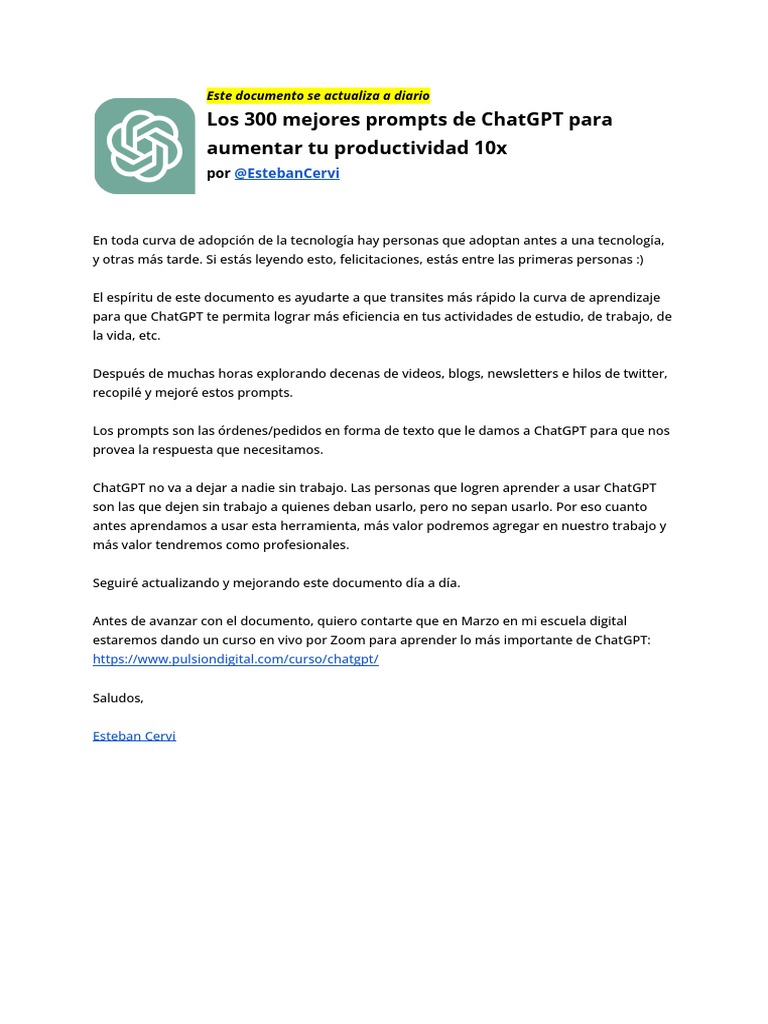 Los 300 Mejores Prompts de ChatGPT para Aumentar Tu Productividad 10x ...