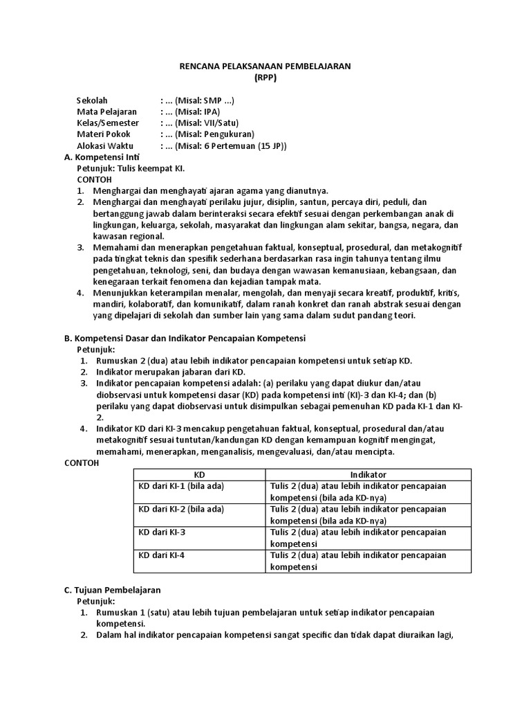 Contoh Rencana Pelaksanaan Pembelajaran | PDF