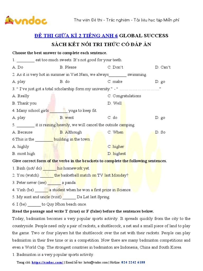 Review of Practice Test for 6th Grade English Exam Containing Reading ...