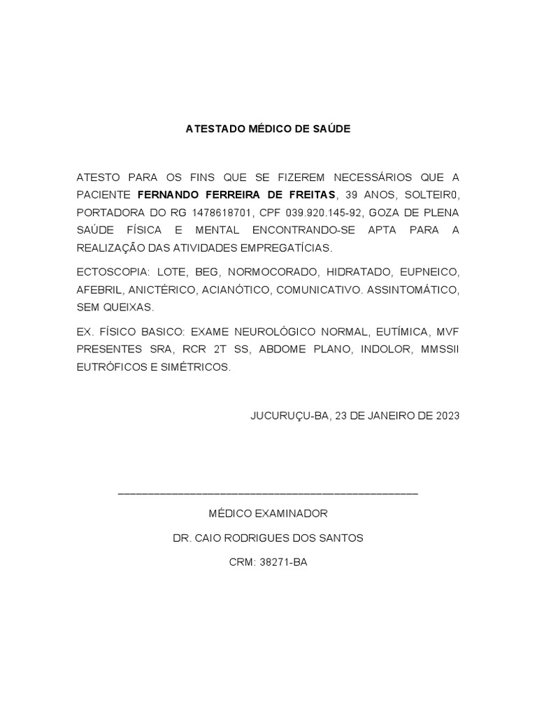 Atestado de Saúde | PDF