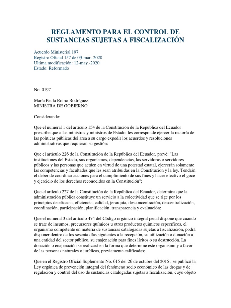 A2 Reglamento para El Control de Sustancias Sujetas A Fiscalizacion | PDF | Regulación | Transporte