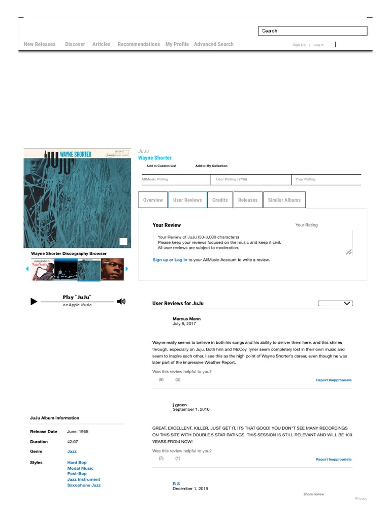 JuJu - Wayne Shorter - User Reviews - AllMusic | PDF | Jazz | African American Music