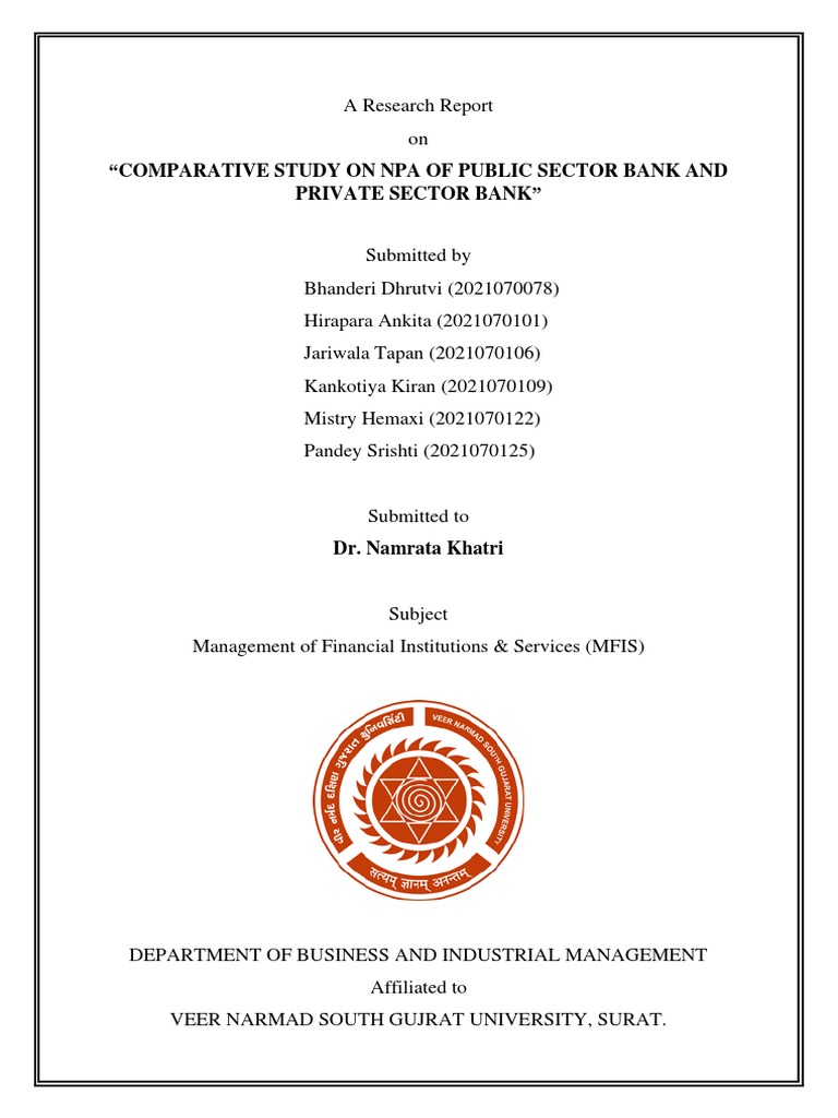 Comparative Study On Npa of Public Sector Bank & Private Sector Bank | PDF | Banks | Loans