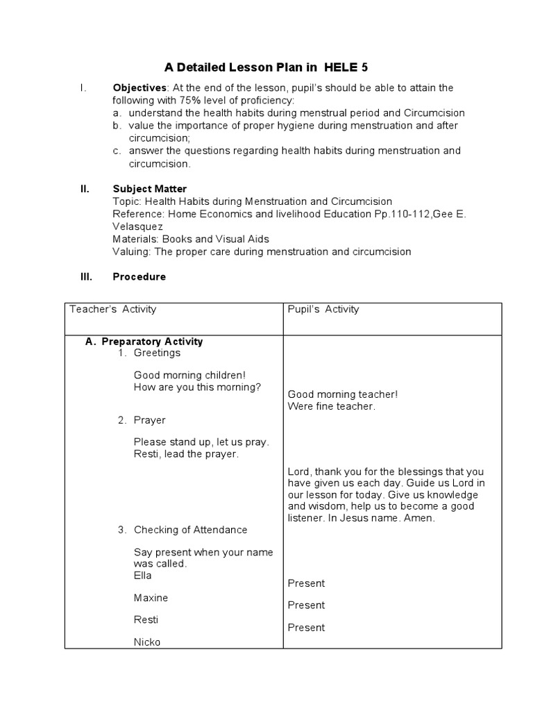 Lesson Plan | PDF | Wound | Menstruation