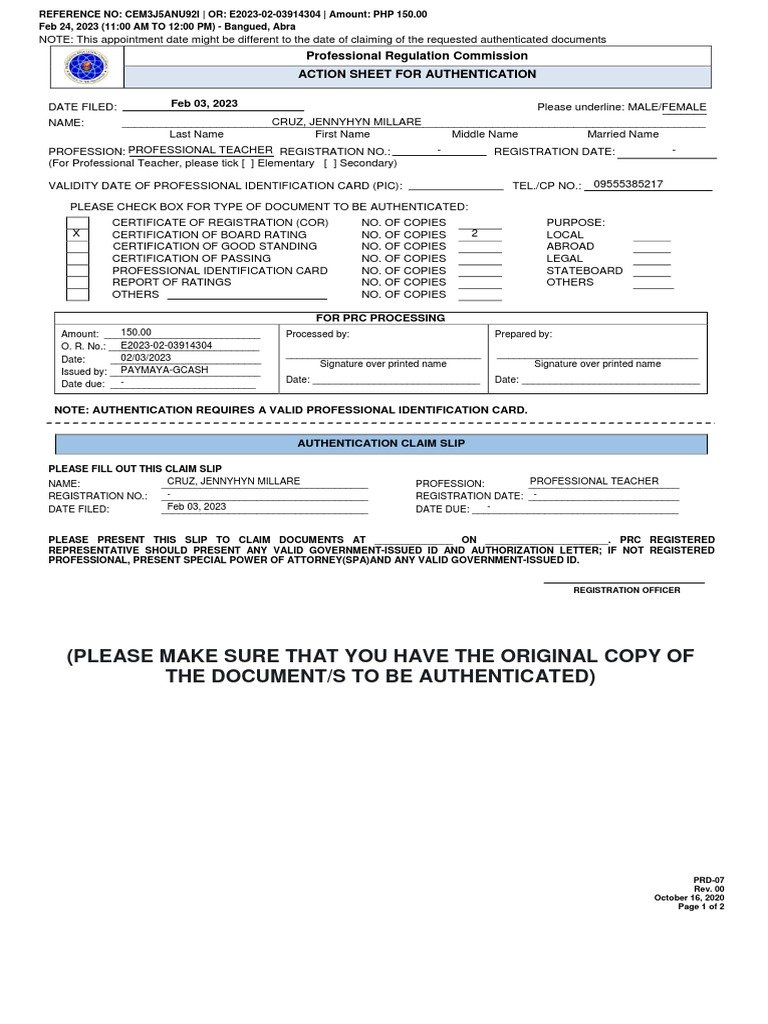 Please Make Sure That You Have The Original Copy of The Document/S To ...