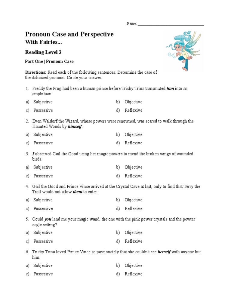 Pronoun Case and Perspective Worksheet Reading Level 03 | PDF ...