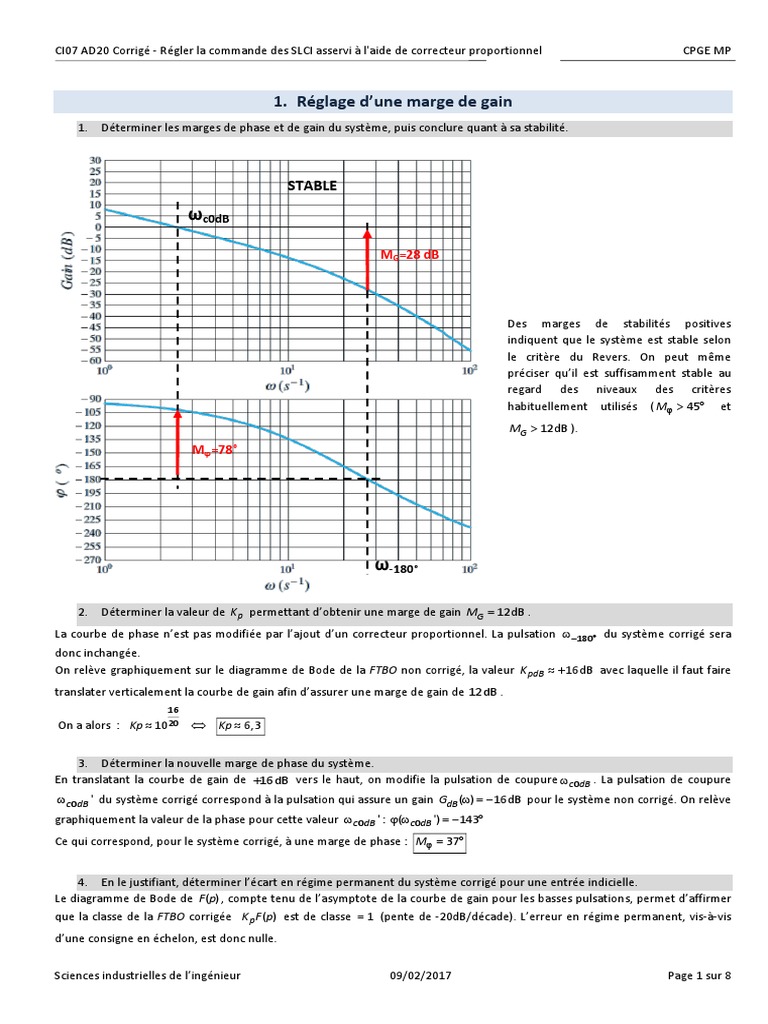 Réglage SLCI avec correcteur proportionnel | PDF