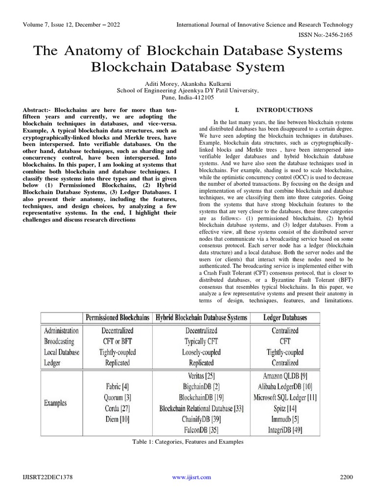 The Anatomy of Blockchain Database Systems Blockchain Database System | PDF | Databases ...