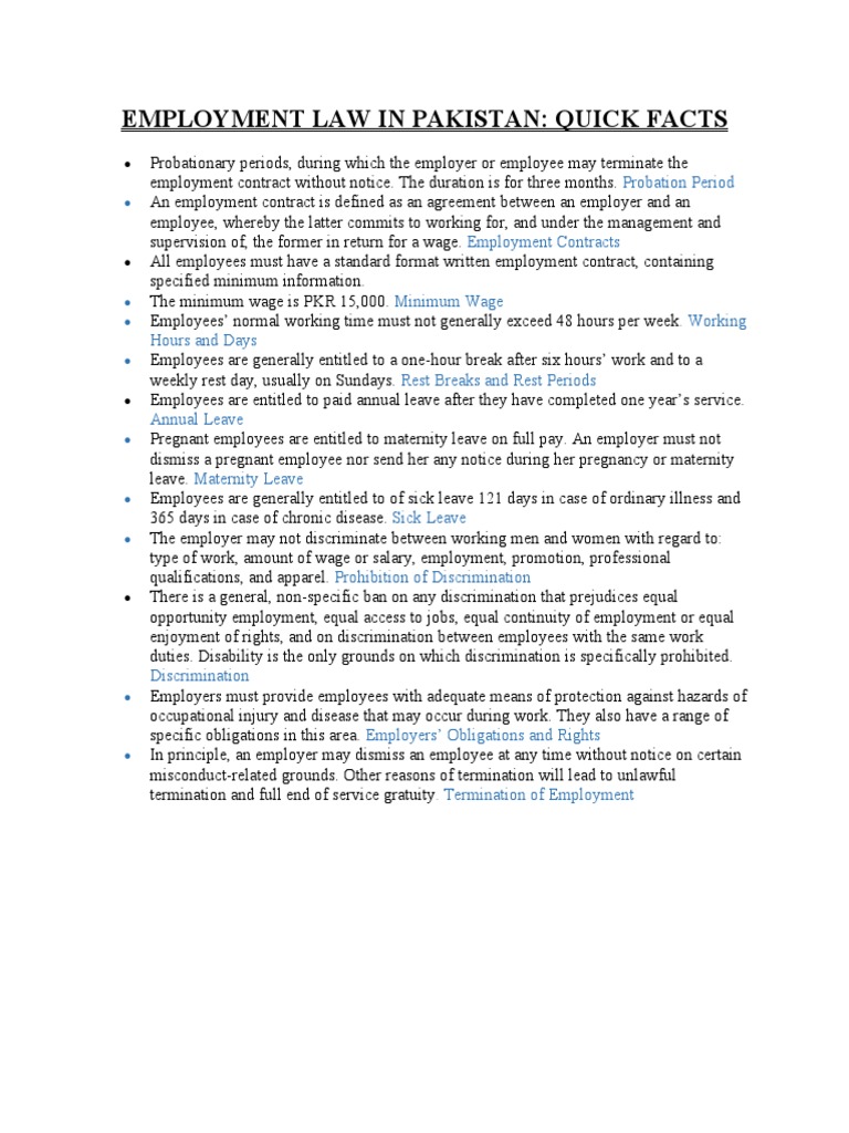 Employment Law Overview in Pakistan | PDF | Career & Growth