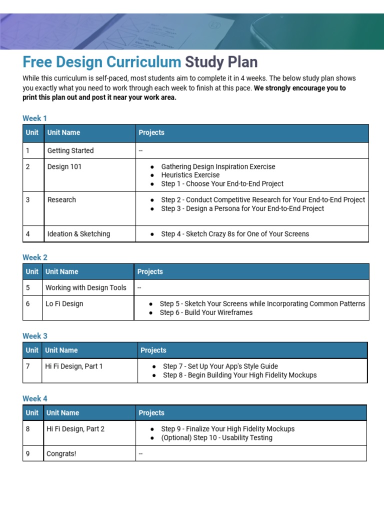 4-Week Design Curriculum Plan | PDF | Art