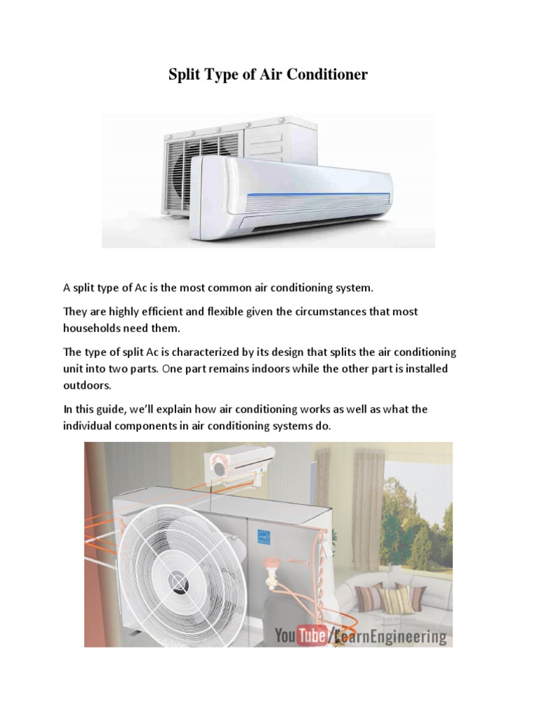 Split Type of Air Conditioner | PDF | Air Conditioning | Refrigerator