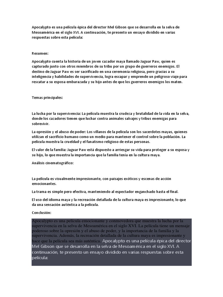 Análisis de Apocalypto de Mel Gibson | PDF