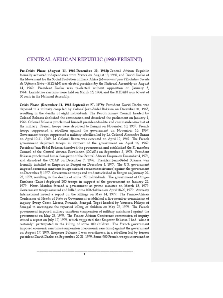 Central African Republic Political History | PDF | Central African ...