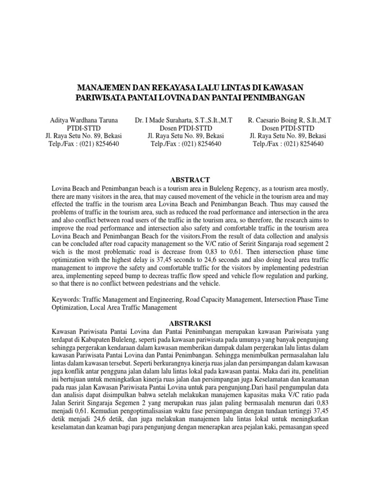 Jurnal Manajemen Dan Rekayasa Lalu Lintas Di Kawasan Pariwisata Pantai ...