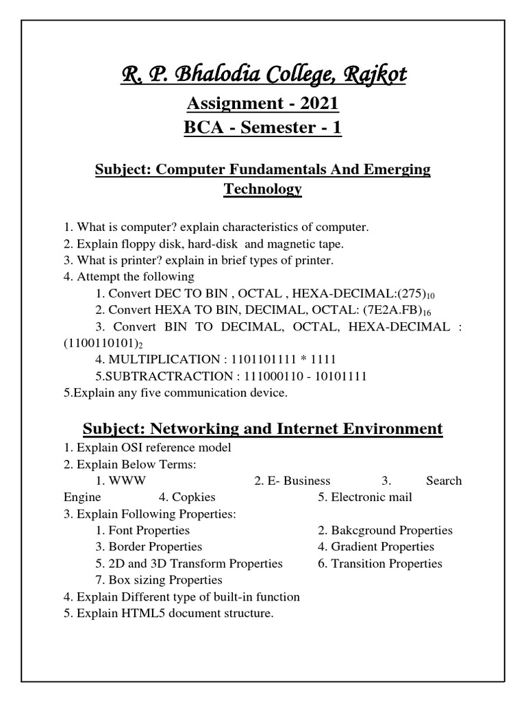 BCA Sem 1 Final | PDF | Art