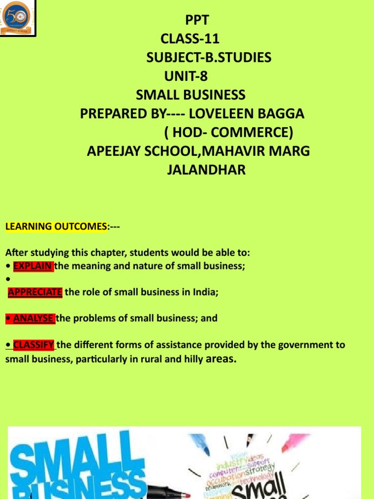 PPT, SMALL-BUSINESS, CLASS11, BST, Microsoft PowerPoint Presentation | PDF | Entrepreneurship ...
