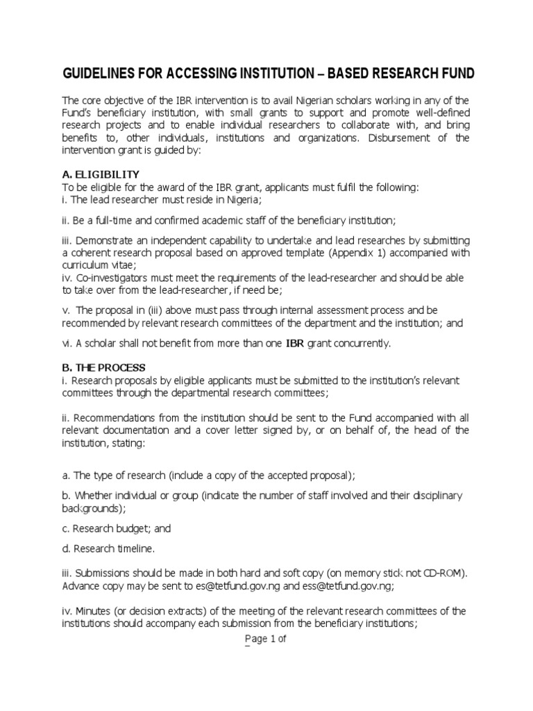 Tetfund-Ibr-Guideline Executive Sum 2021 April Final | PDF | Job Satisfaction | Employment