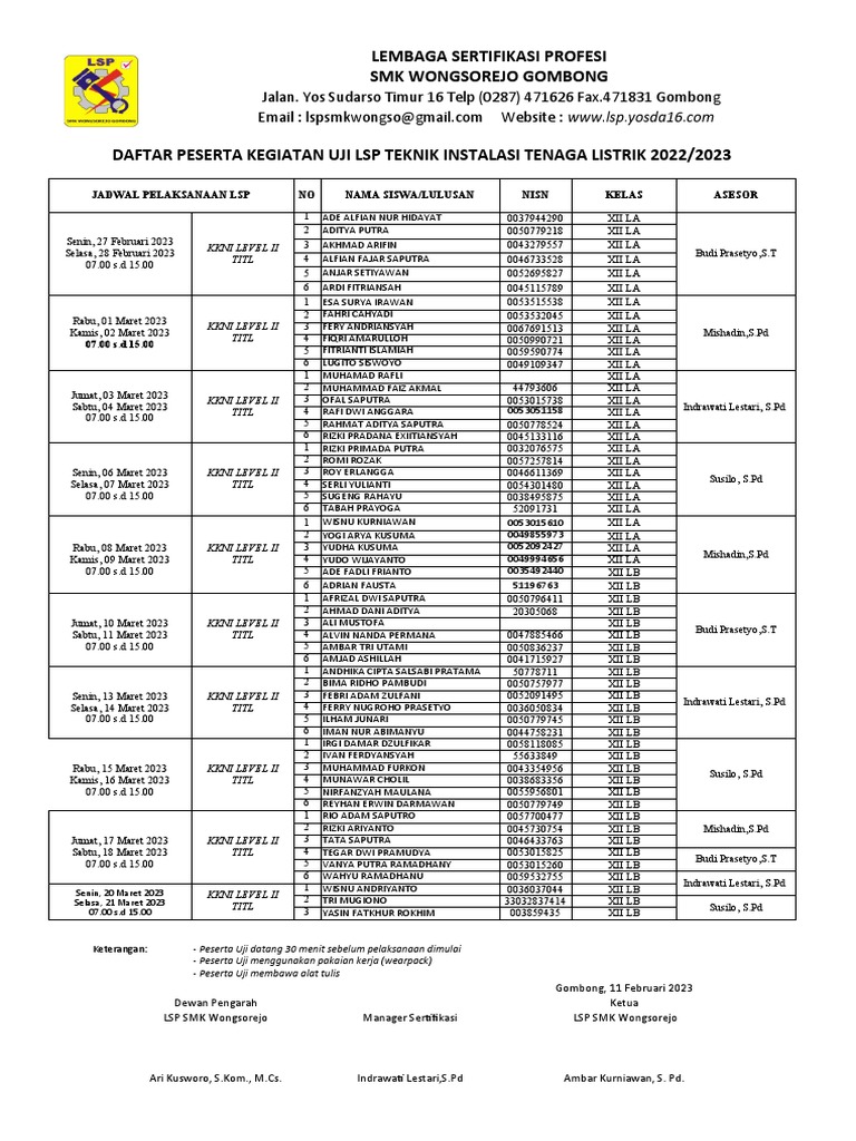 Jadwal Pelaksanaan LSP | PDF
