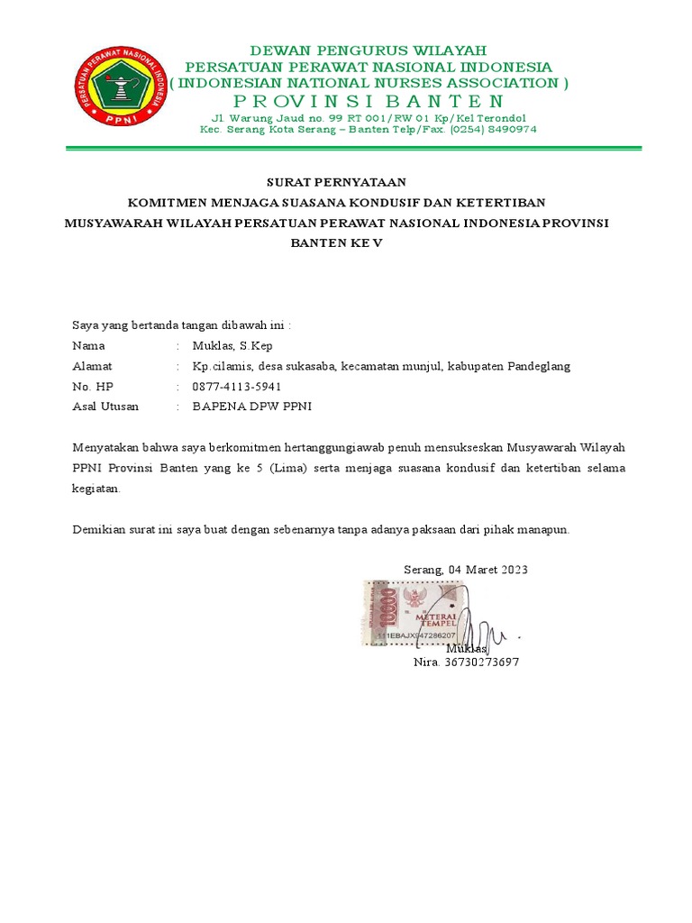 Surat Utusan Musyawarah PPNI Banten | PDF