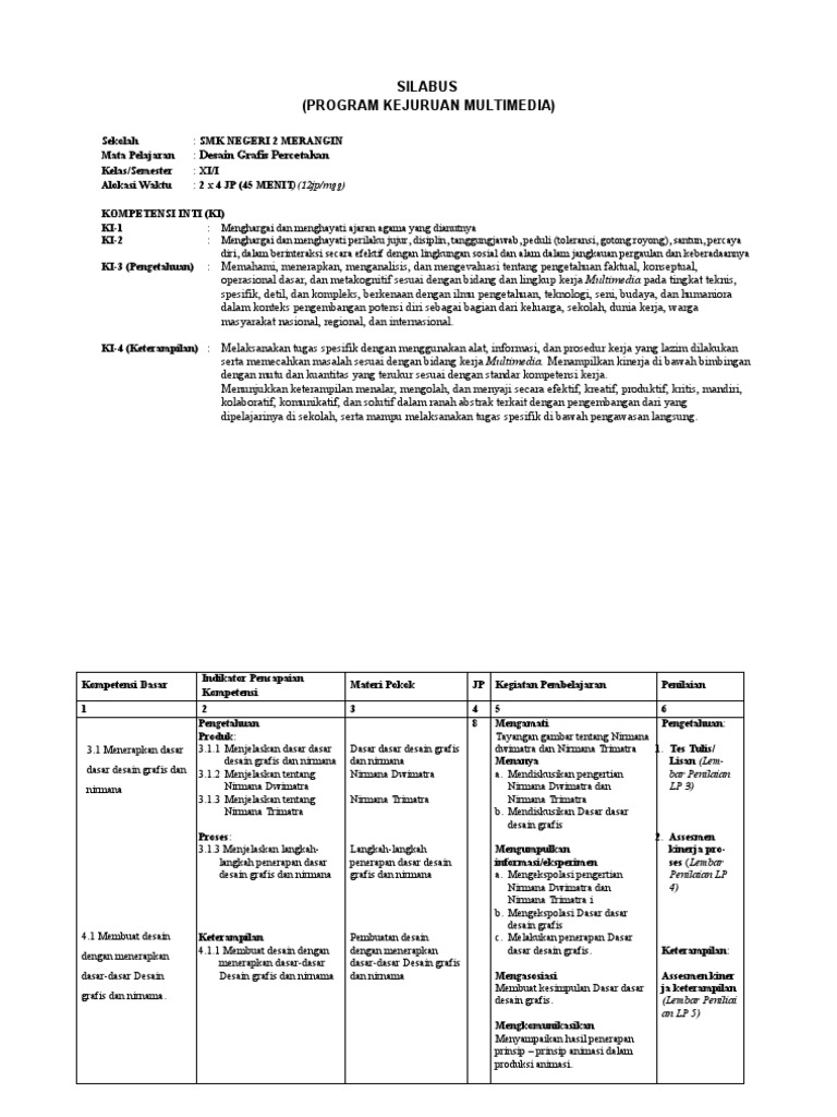 SILABUS Desain Grafis Percetakan | PDF