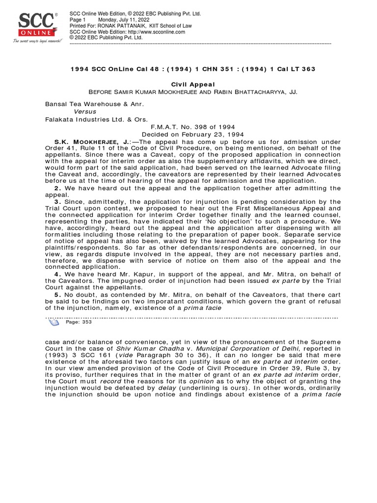 Bansal Tea Vs Falakata Industries | PDF | Judgment (Law) | Appeal