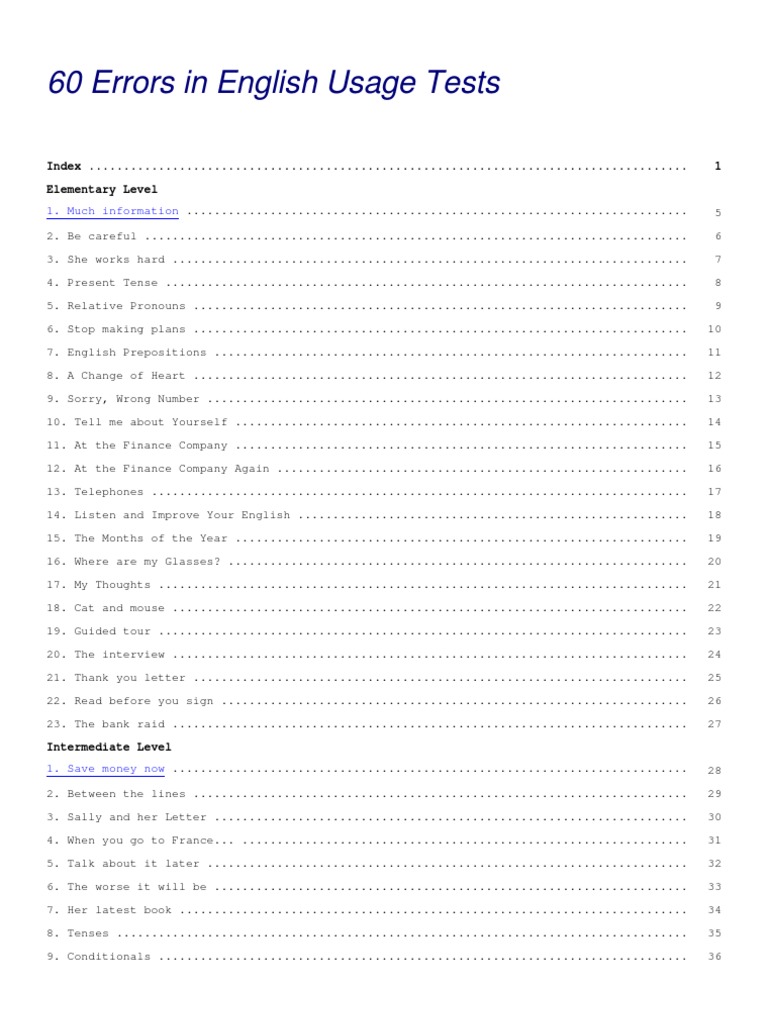 60 Errors in English Usage Tests | PDF | Verb | Syntactic Relationships