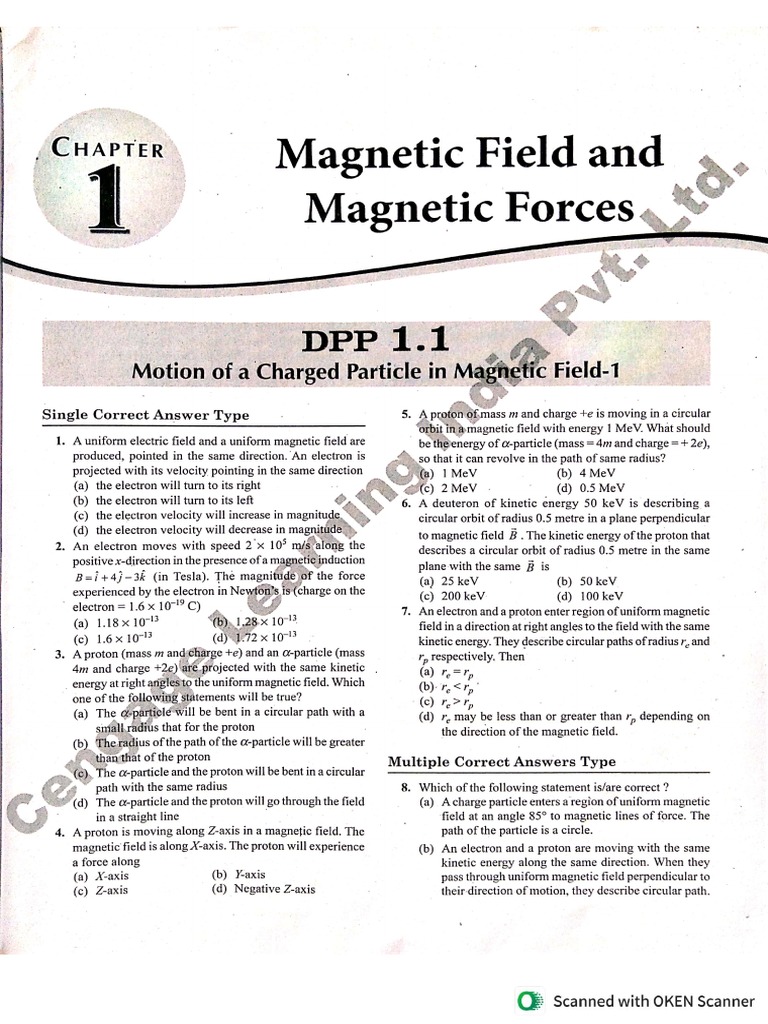 Magnetic Fields and Magnetic Forces DPP | PDF