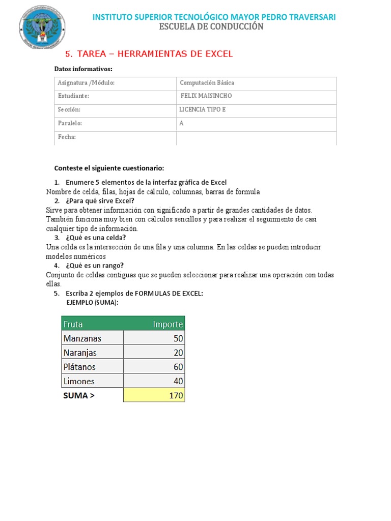 Tarea - Herramientas de Excel | PDF