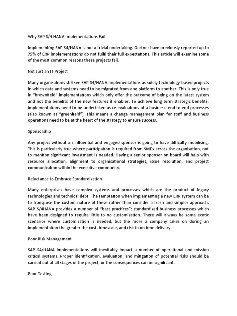 Why SAP Projects Fail | PDF | Enterprise Resource Planning | Project ...