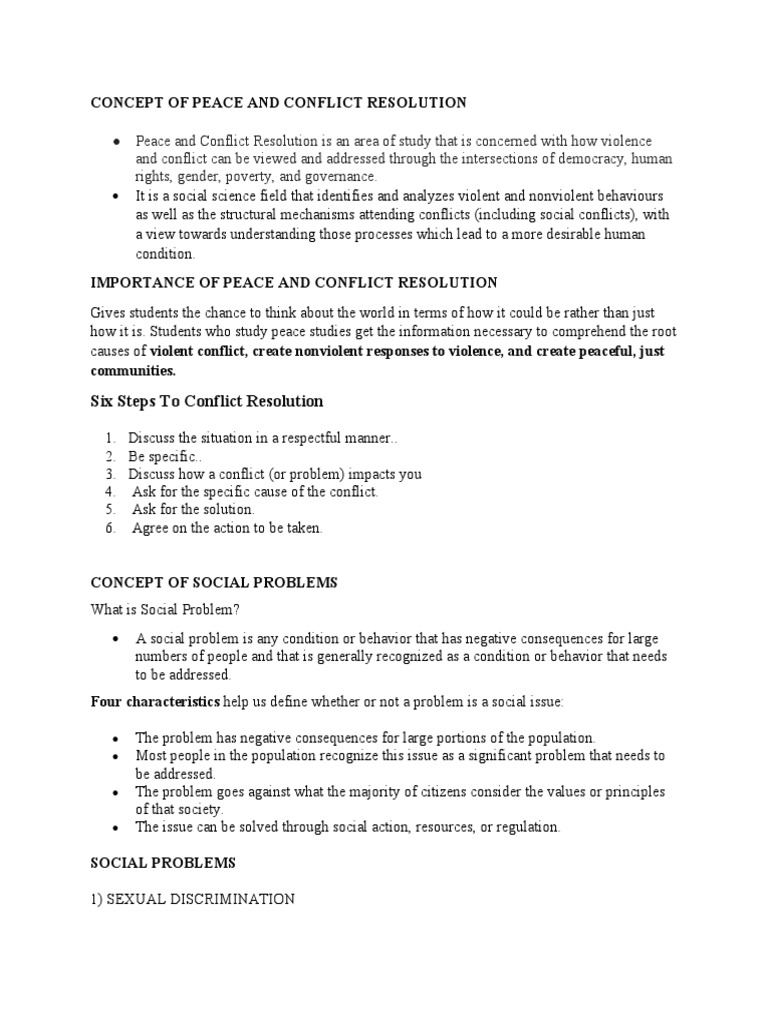 Concept of Peace and Conflict Resolution | PDF