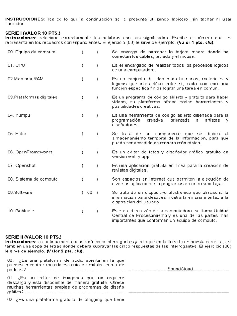 Instrucciones para realizar ejercicios sobre conceptos básicos de hardware y software | PDF ...