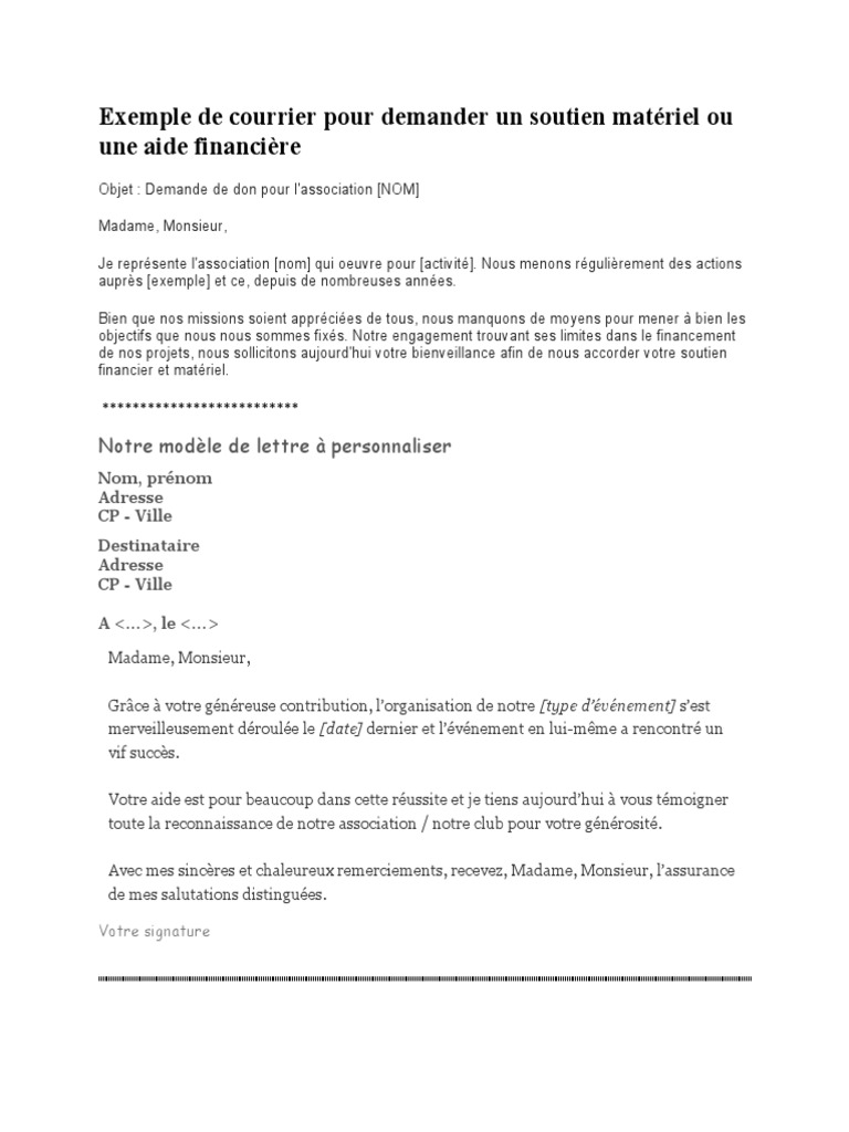 Demande de soutien financier et matériel | PDF