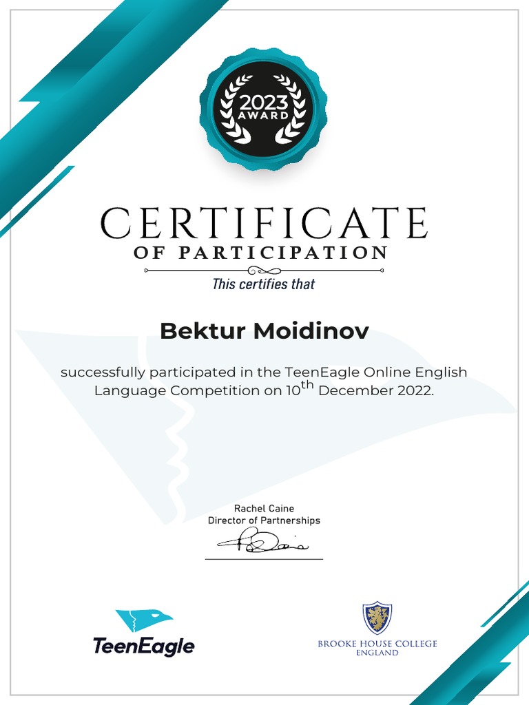 Bektur Moidinov - Teeneagle Online 1 2022-2023 - Participation | PDF