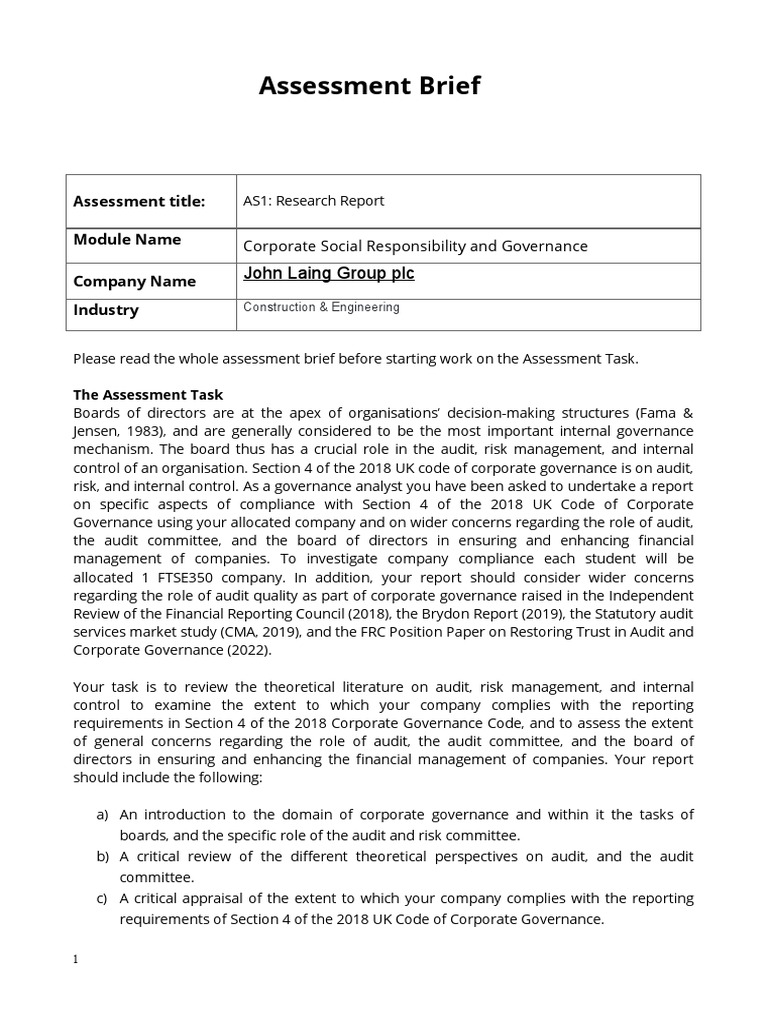 FINM024 AS1 Assessment Brief | PDF | Audit | Governance
