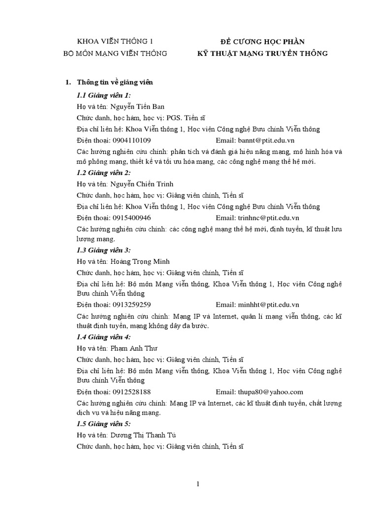 De Cuong Ky Thuat Mang Truyen Thong-2020 | PDF