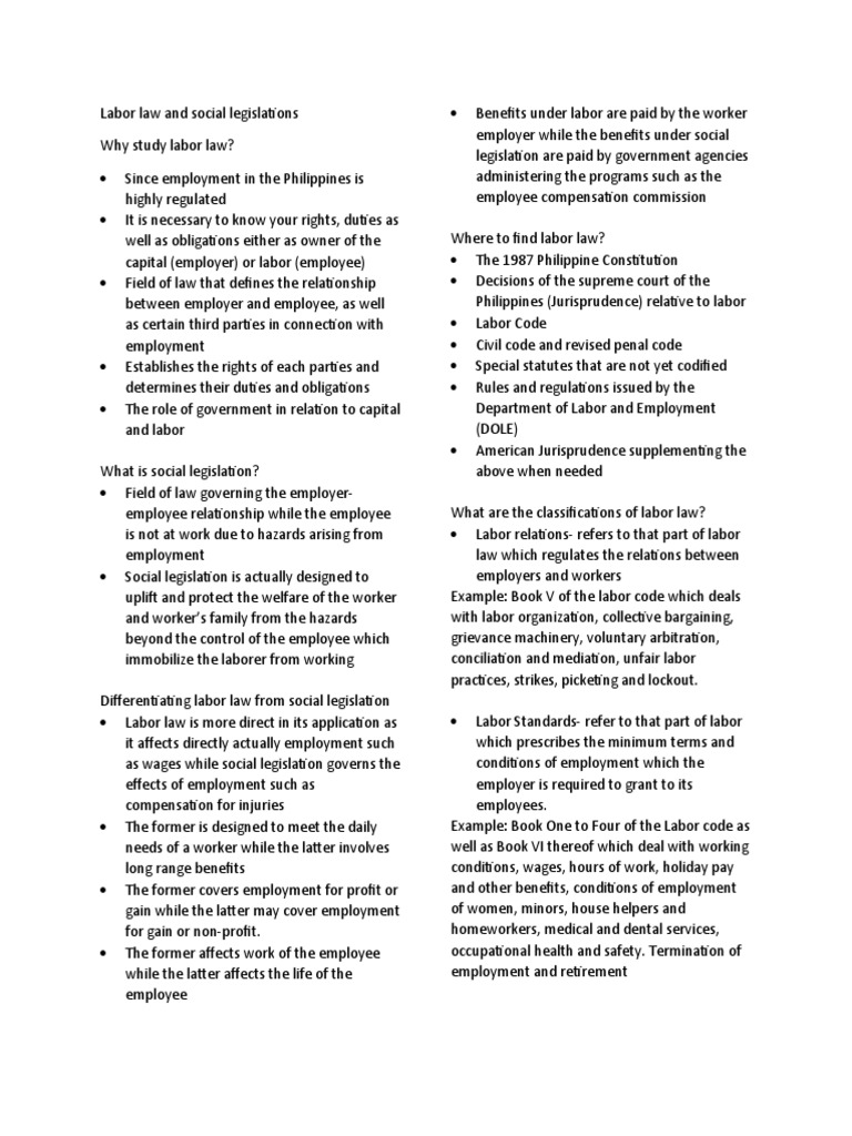 Labor Law and Social Legislations | PDF | Employment | Labour Law