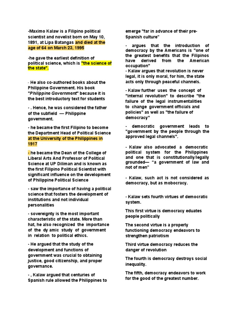 Maximo Kalaw Is A Filipino Political Scientist and Novelist Born On May ...