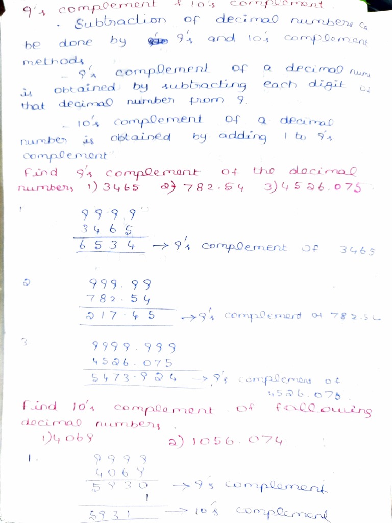 9s and 10s Complement | Download Free PDF | Arithmetic | Theory Of Computation
