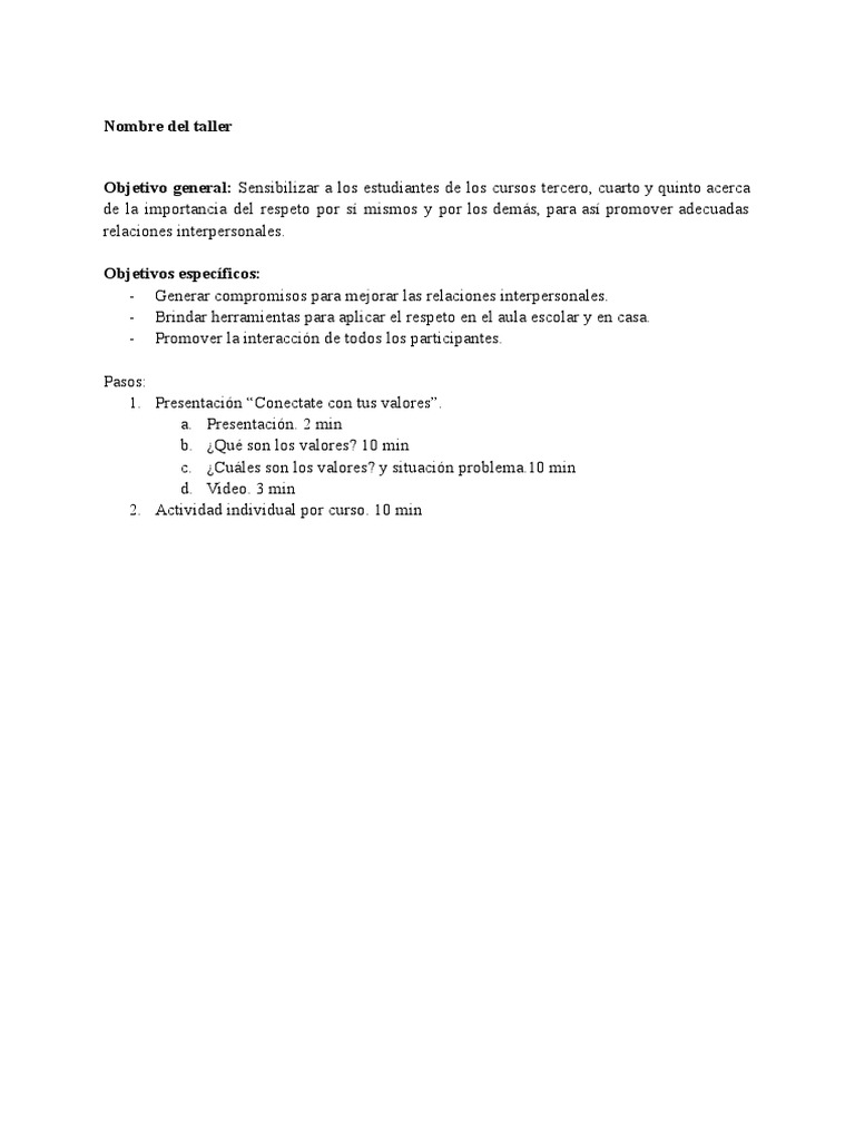 Taller Respeto y Tolerancia | PDF | Tolerancia | Salón de clases