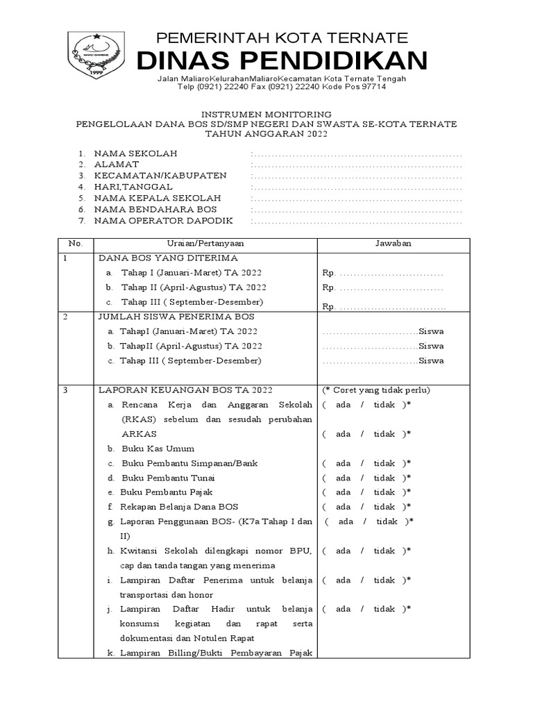 INSTRUMEN MONEV BOS THN 2022 ok print | PDF